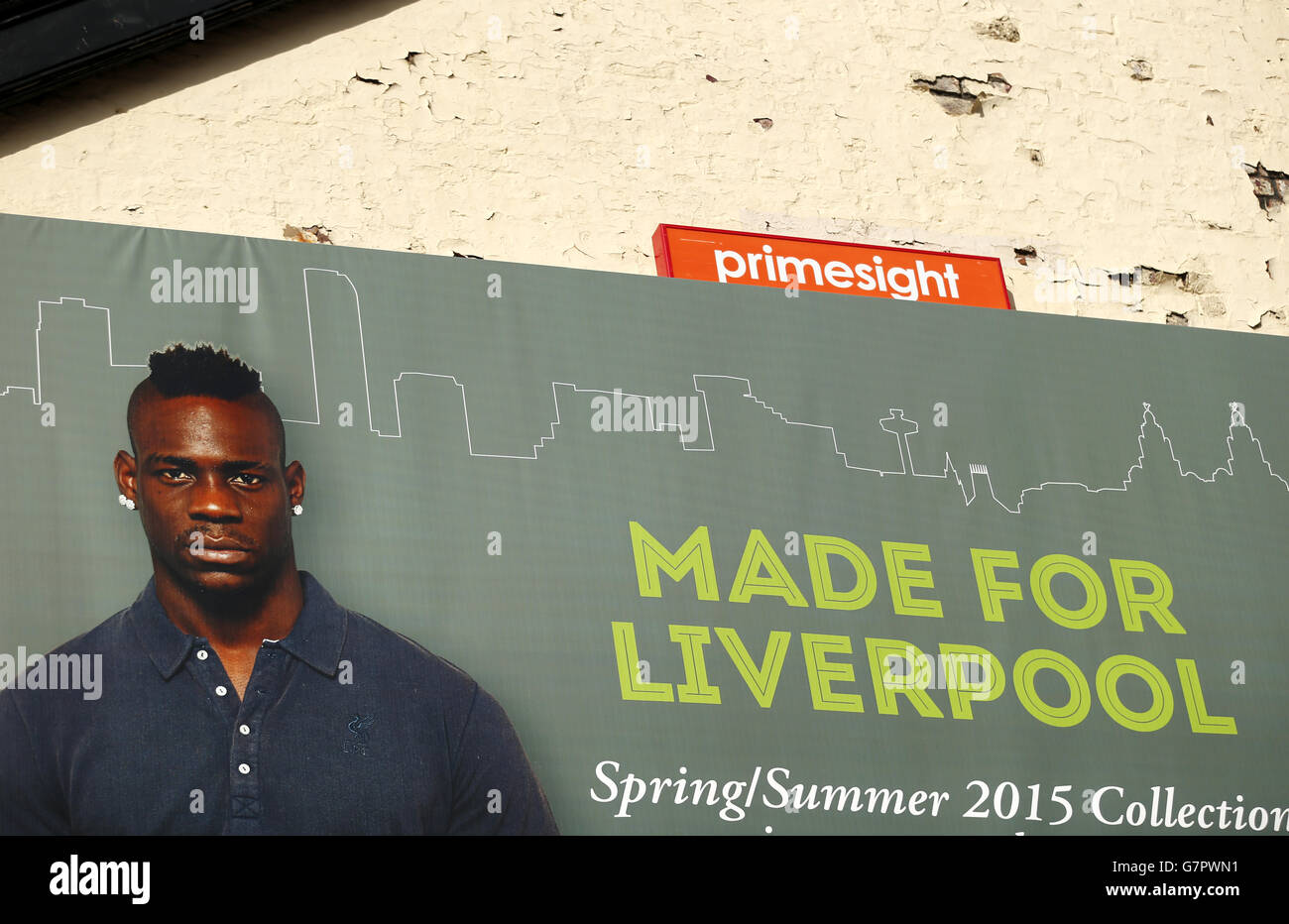 A advert featuring Mario Balotelli outside Anfield before the Barclays ...