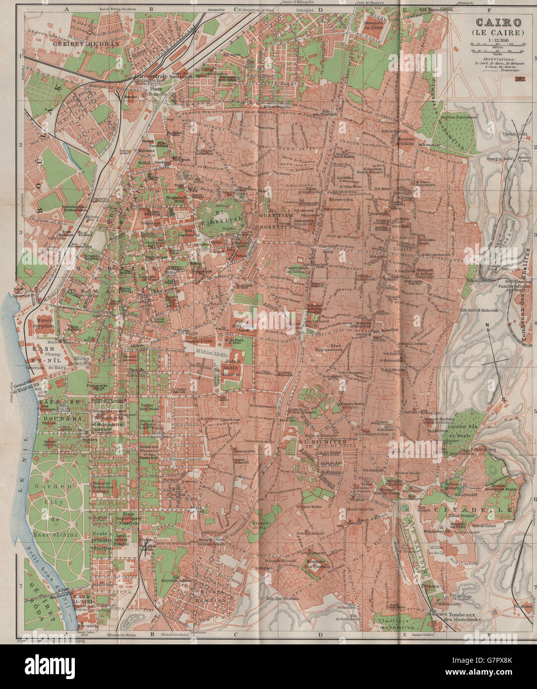 CAIRO / LE CAIRE antique town city plan. Egypt. BAEDEKER, 1914 antique ...