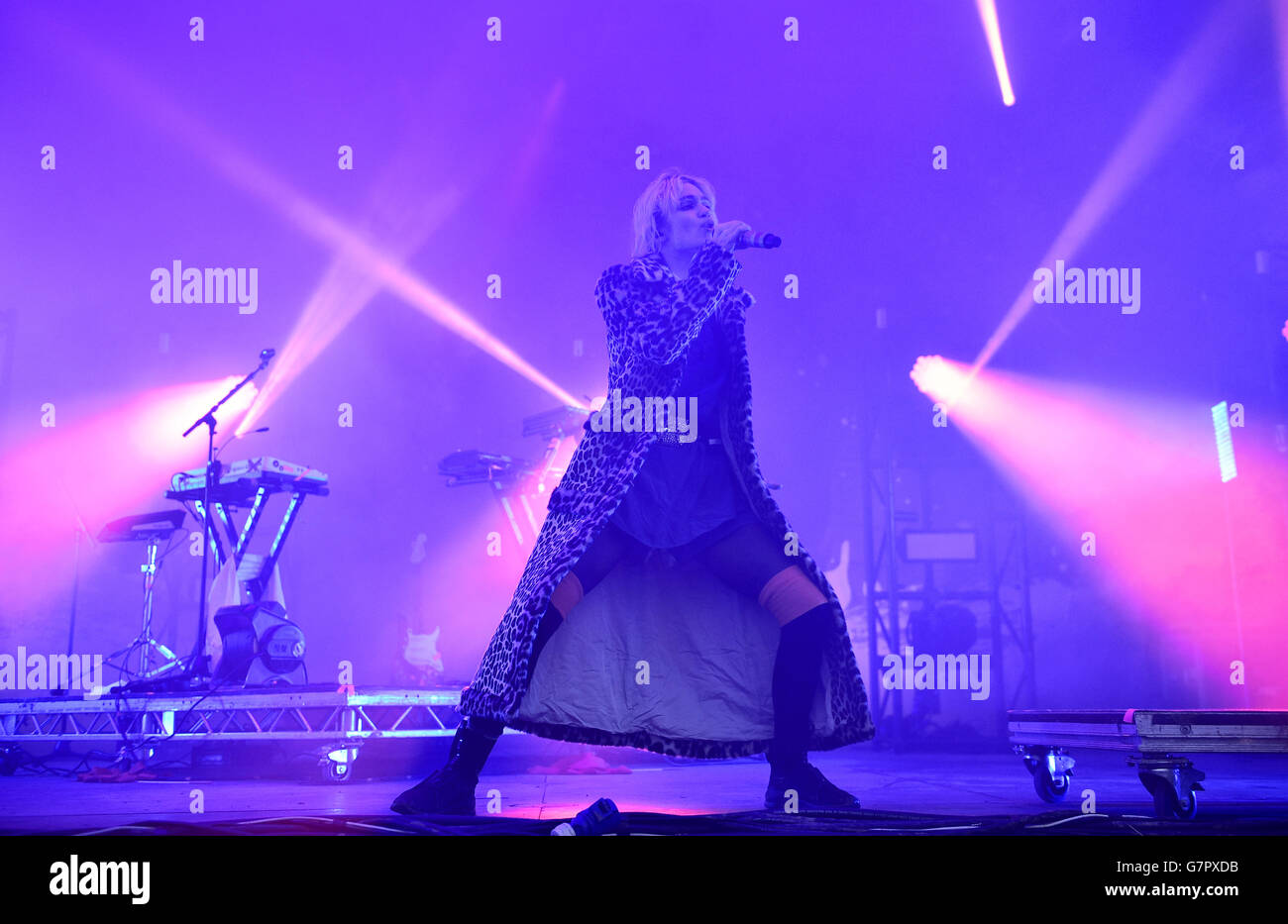Grimes performing on The Park Stage at the Glastonbury Festival, at ...
