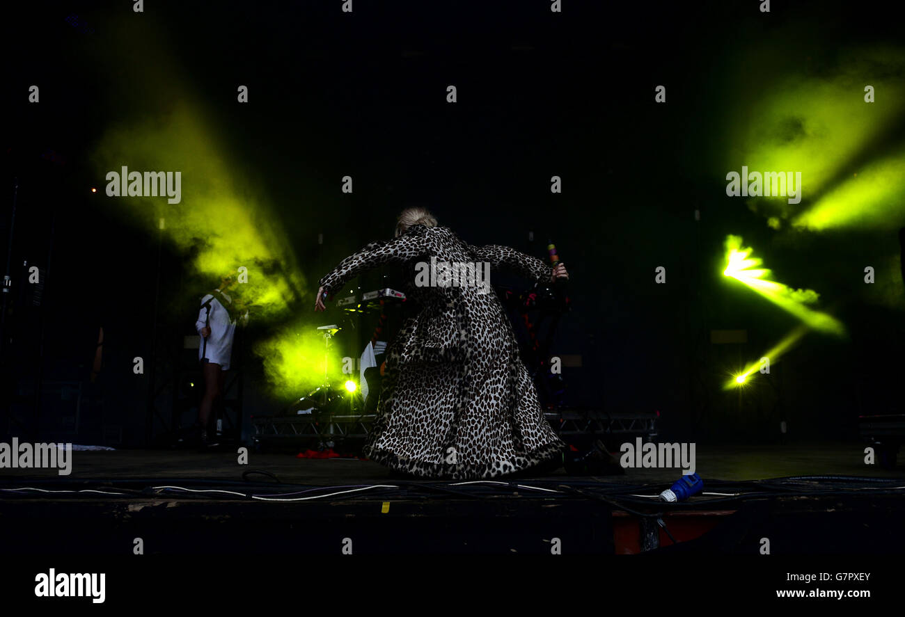 Grimes performing on The Park Stage at the Glastonbury Festival, at ...