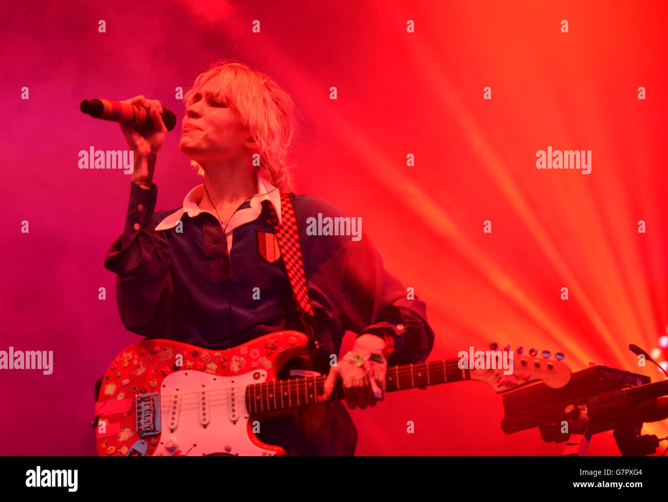 Grimes performing on The Park Stage at the Glastonbury Festival, at ...