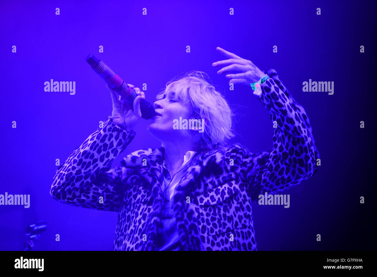 Grimes performing on The Park Stage at the Glastonbury Festival, at ...