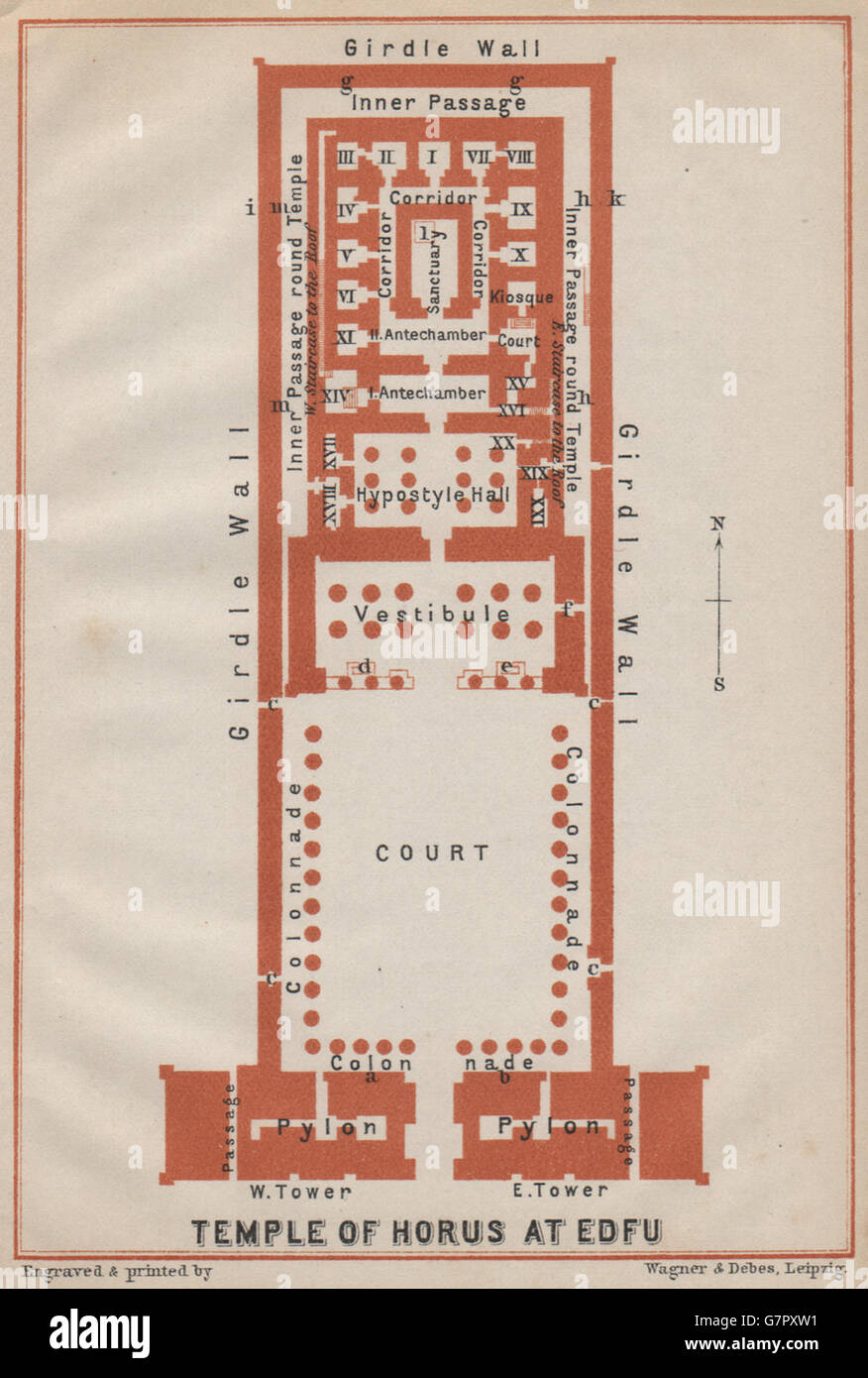 TEMPLE OF HORUS AT EDFU floor plan. Egypt. BAEDEKER, 1914 antique map ...