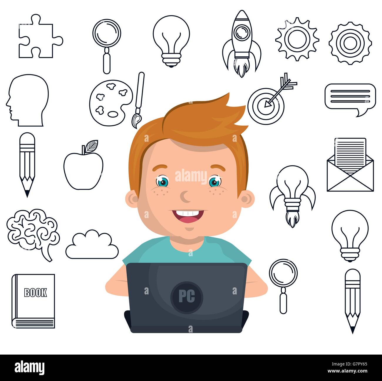 boy studying online isolated icon design Stock Vector Image & Art - Alamy