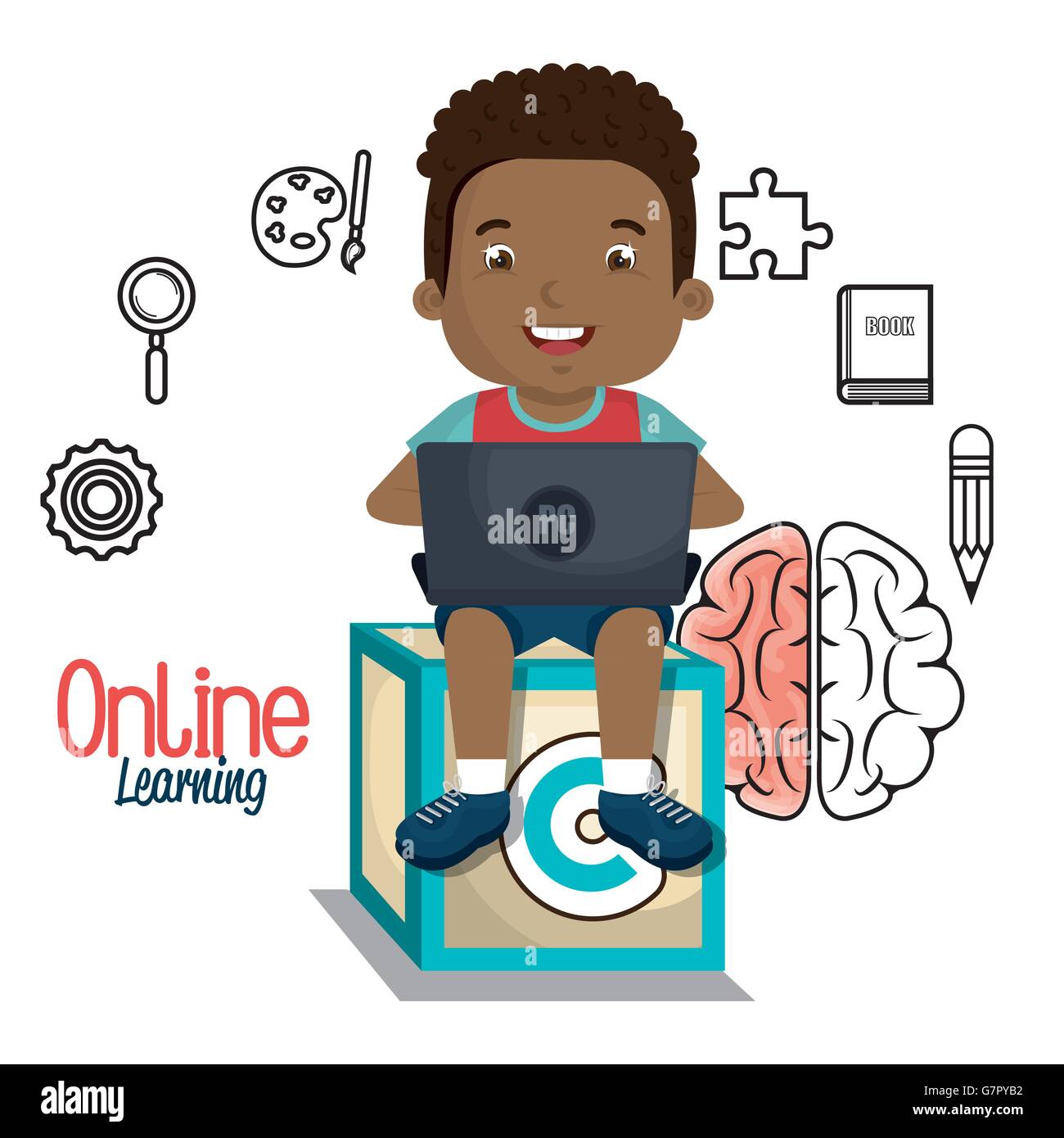 boy studying online isolated icon design Stock Vector Image & Art - Alamy