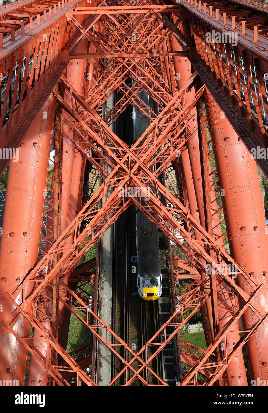 The view from the North Tower of the Forth Rail Bridge as a train ...