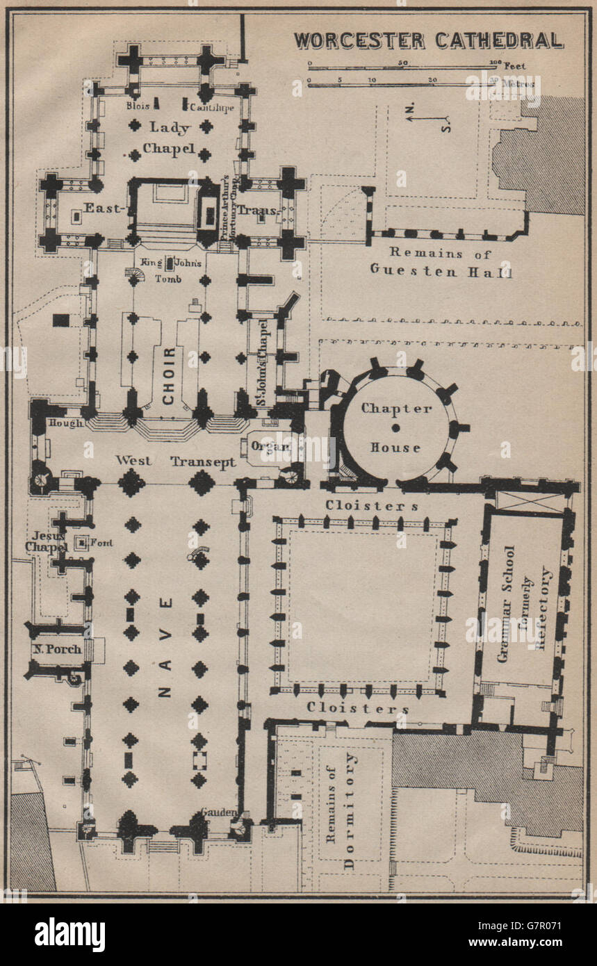 WORCESTER CATHEDRAL floor plan. Worcestershire. BAEDEKER, 1910 antique ...