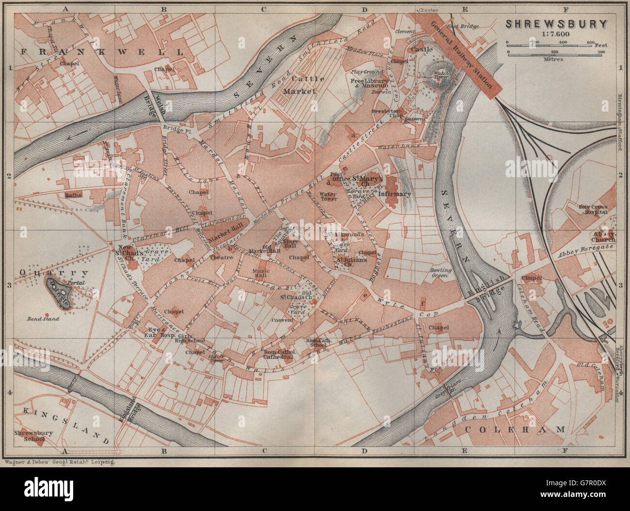 SHREWSBURY town city plan. Frankwell Coleham Kingsland. Shropshire ...