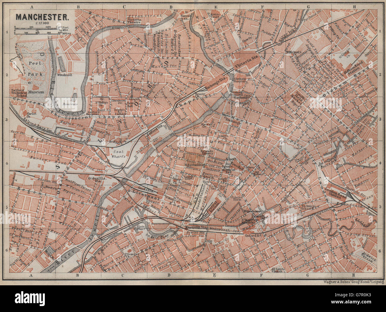 MANCHESTER town city plan. Salford Deansgate Northern Quarter Canal St ...