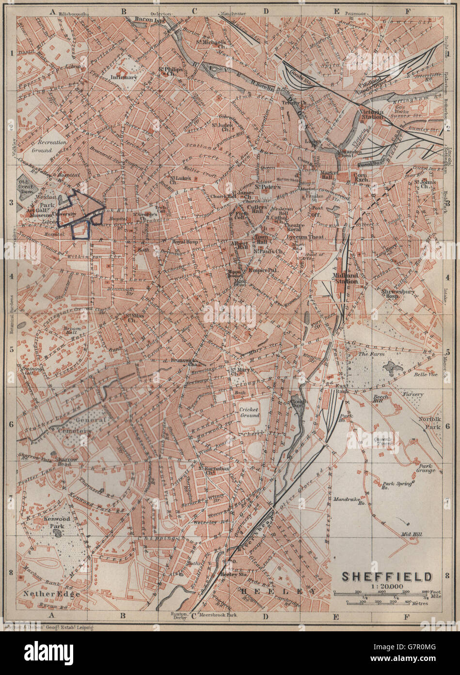 SHEFFIELD town city plan. Broomhall Nether Edge Sharrow. Yorkshire ...