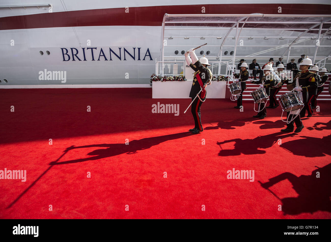 The band of the Royal Marines parade during the official naming ...