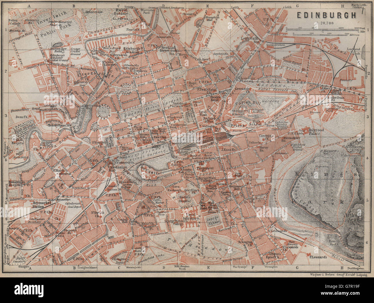 EDINBURGH antique town city centre plan. Scotland. BAEDEKER, 1910 ...