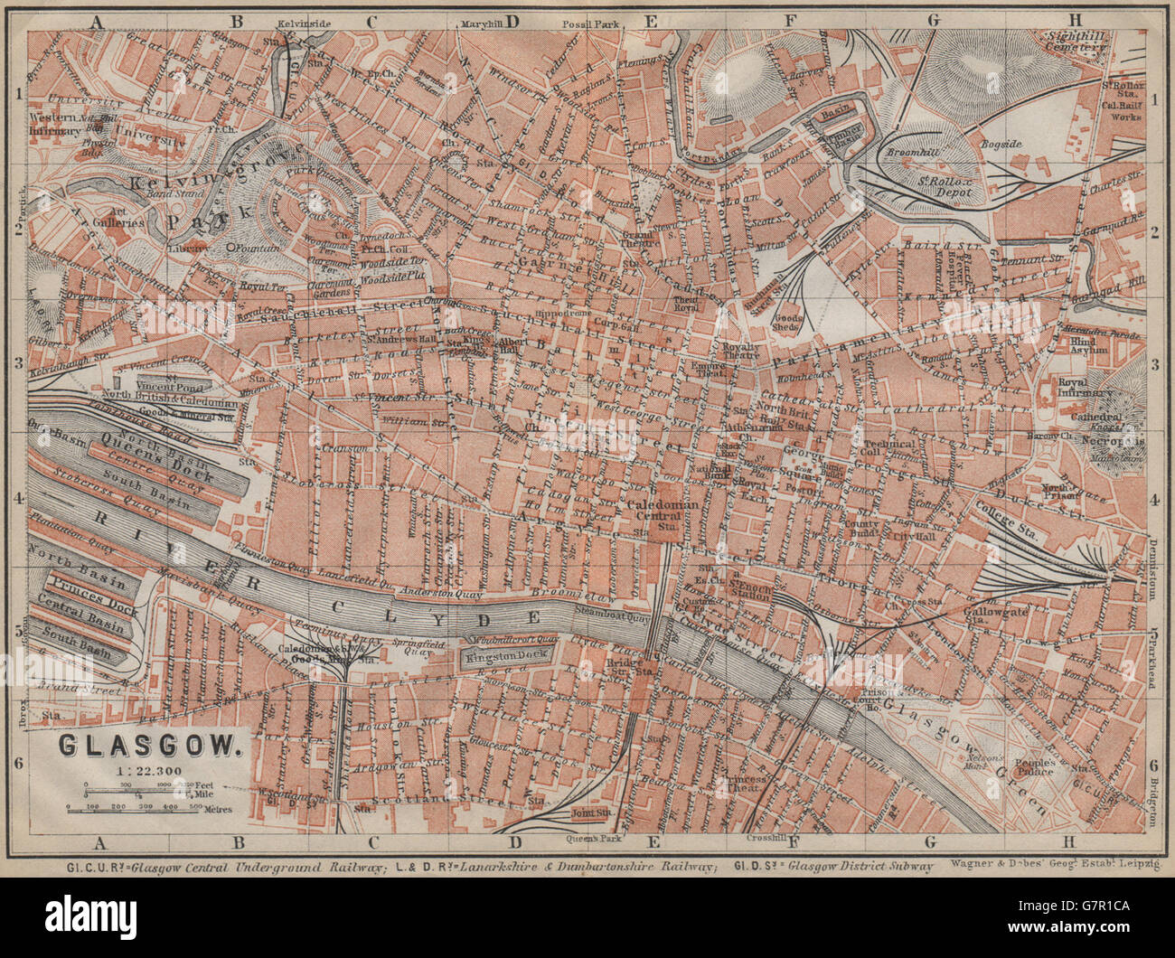 GLASGOW antique town city centre plan. Scotland. BAEDEKER, 1910 antique ...