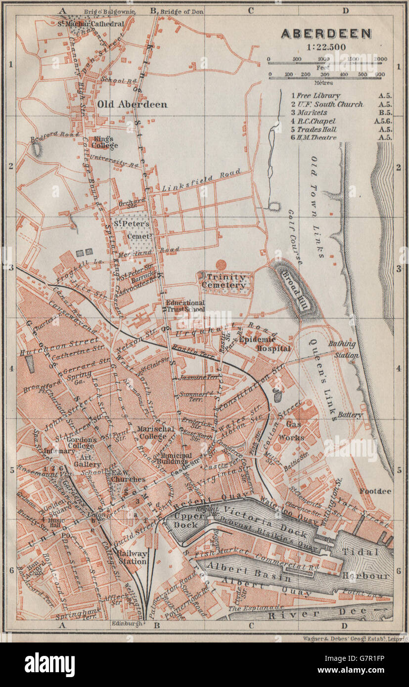 ABERDEEN antique town city plan. Docks. Scotland. BAEDEKER, 1910 ...