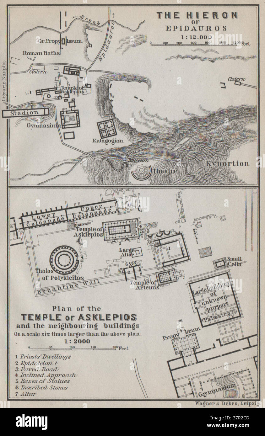 EPIDAURUS/EPIDAVROS. Hieron Asklepios/Asklepius temple/sanctuary plans ...