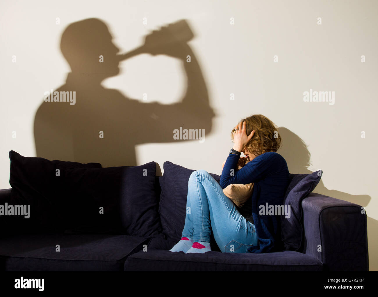 Depression, alcohol and domestic violence abuse stock Stock Photo - Alamy