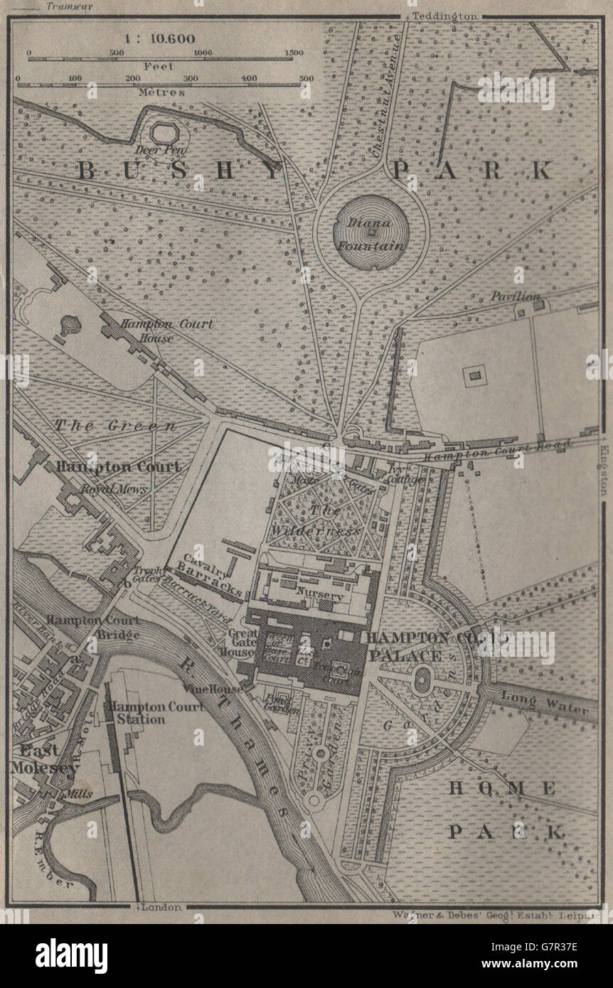 HAMPTON COURT PALACE & BUSHY PARK. East Molesey. London. BAEDEKER, 1905 ...