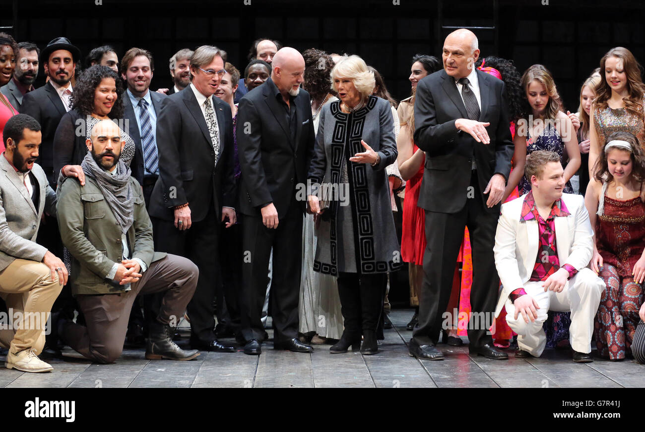 The Duchess of Cornwall meets performers on stage during a visit to the ...