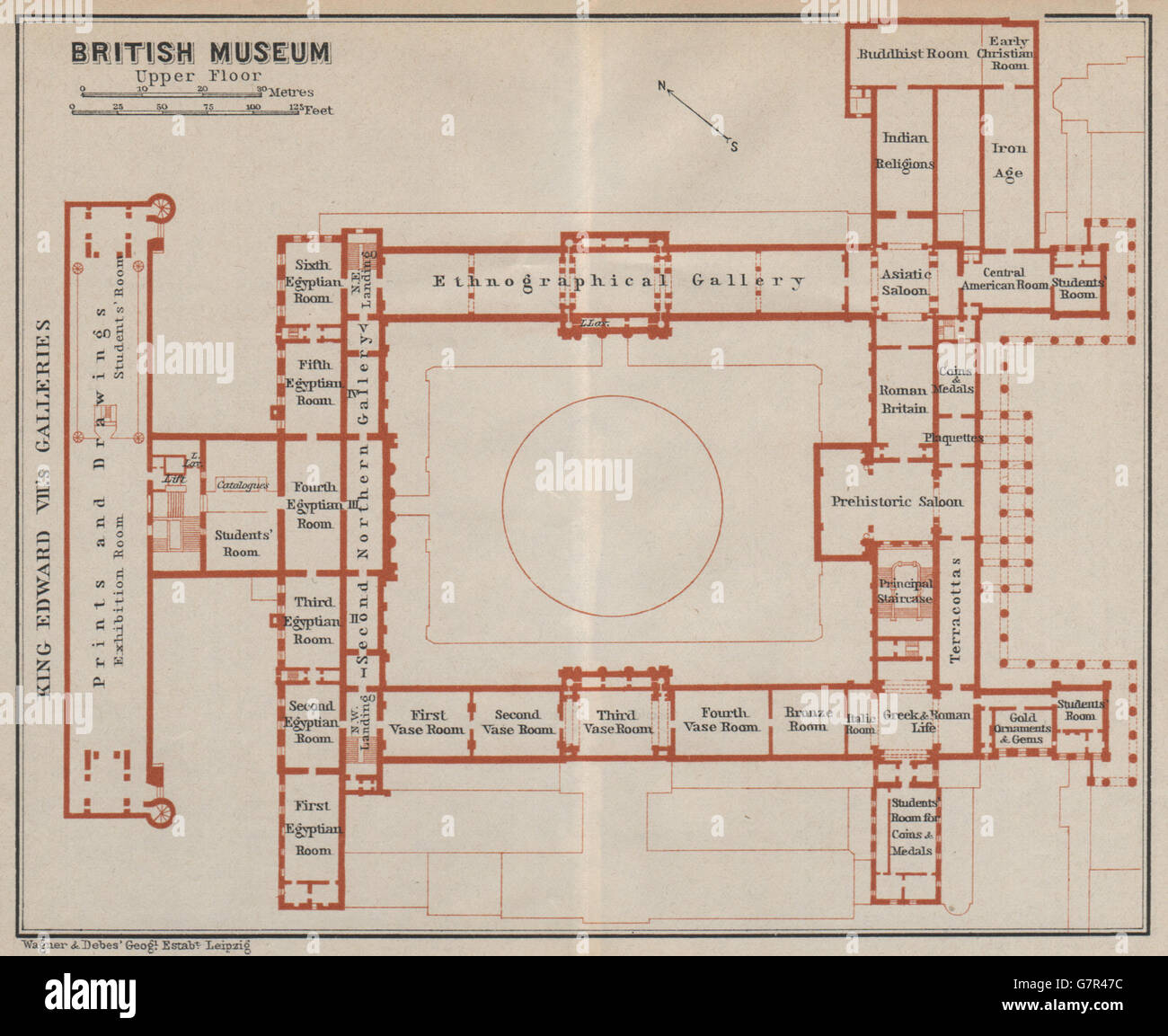 BRITISH MUSEUM FIRST FLOOR floor plan. Bloomsbury, London. BAEDEKER ...