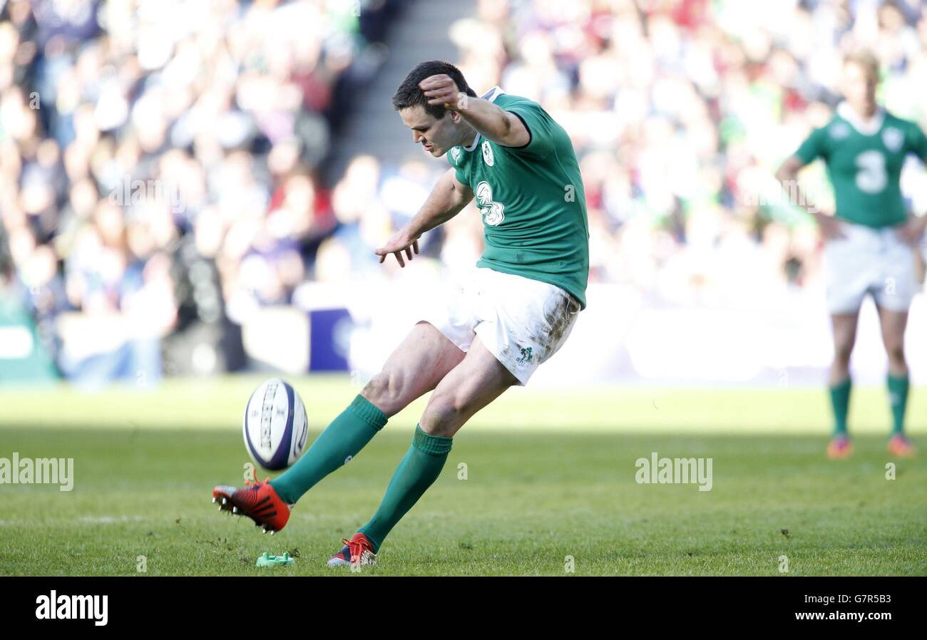 Ireland's Jonathan Sexton scores a penalty during the dejection as they ...