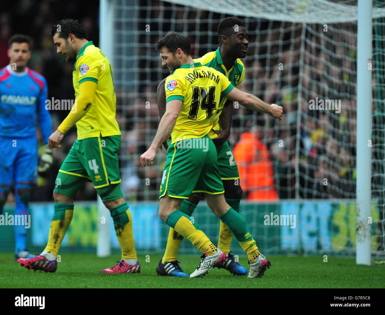 Norwich City's Wes Hoolahan celebrates scoring his sides third goal ...
