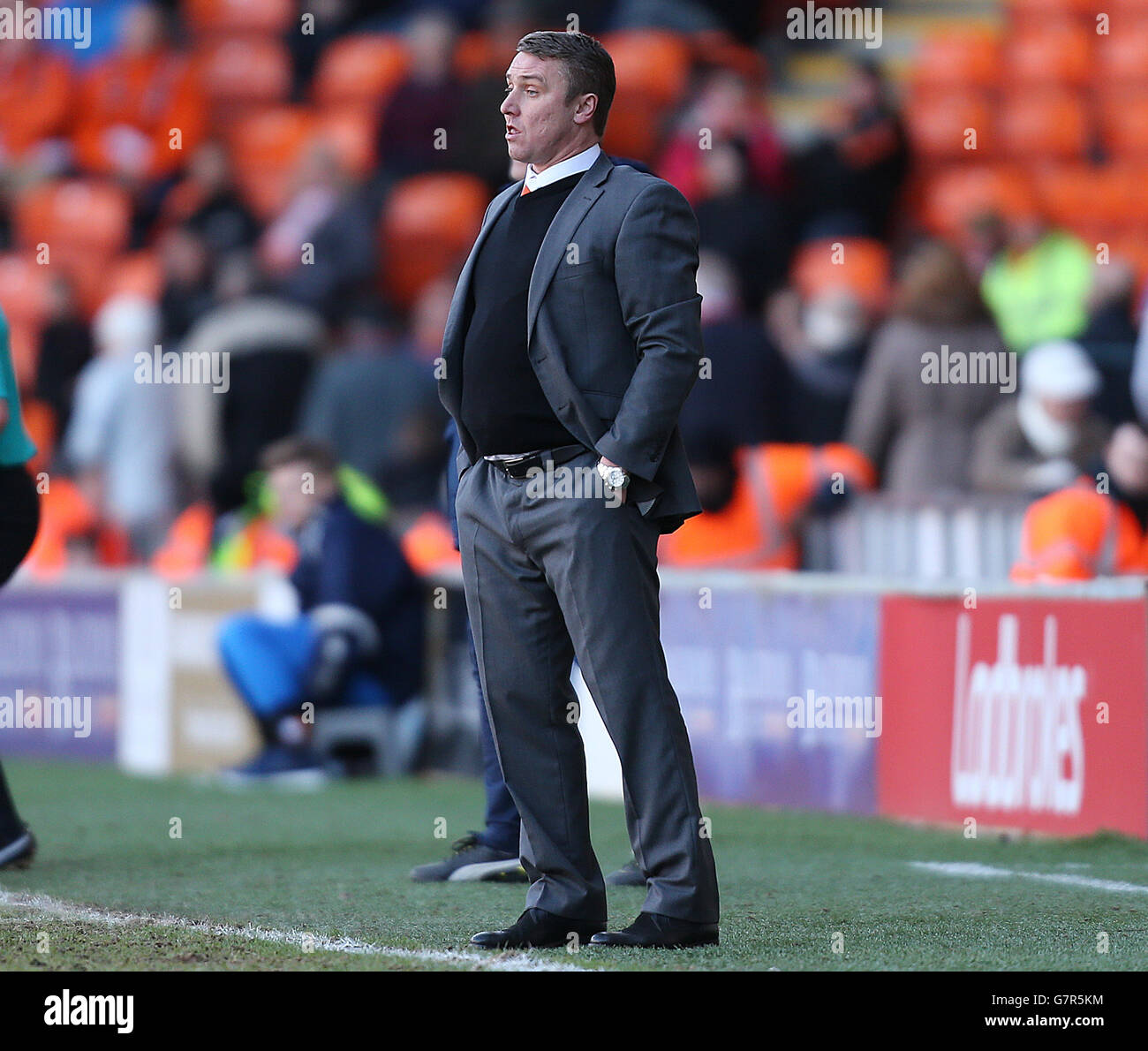 Blackpool's manager Lee Clark during the game against Leeds United ...