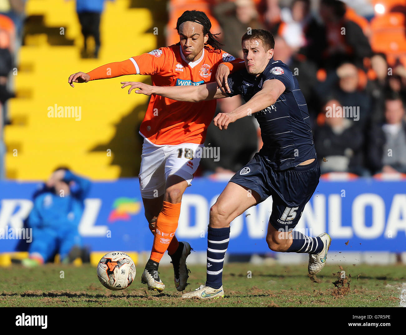 Blackpools charles dunne left and leeds uniteds scott wootton hi-res ...