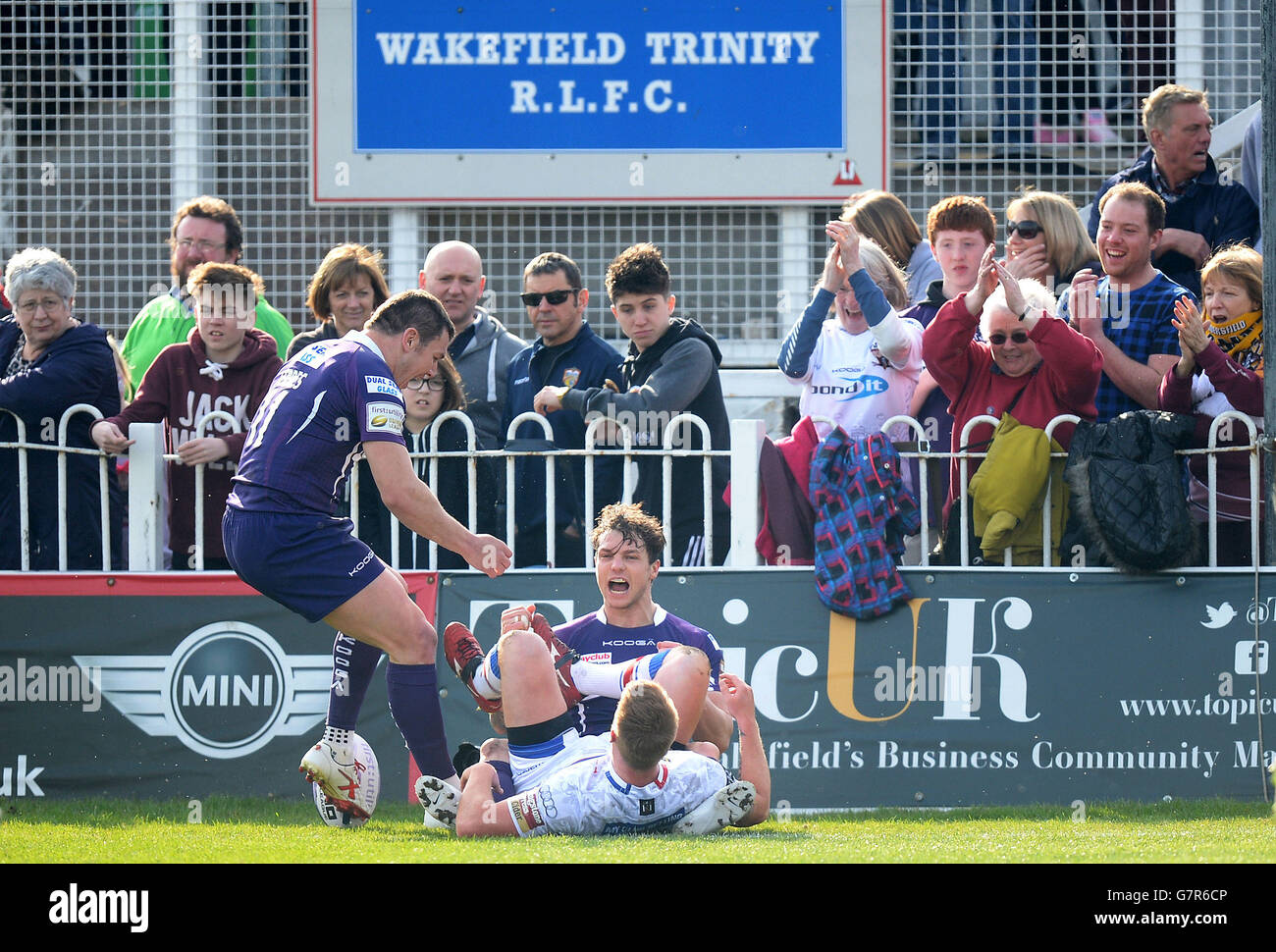 Huddersfield Giants' Scott Grix celebrates scoring his teams third try ...