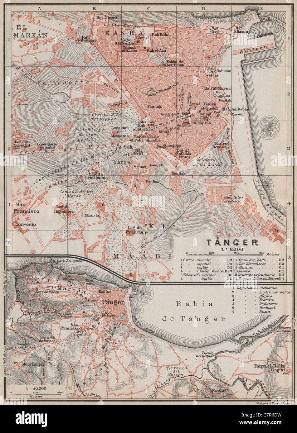 TANGIER TÁNGER antique town city plan & environs. Morocco carte, 1911 ...
