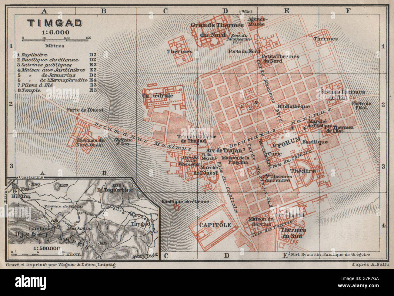 TIMGAD antique town city plan & environs. Lambaesis. Algeria carte ...