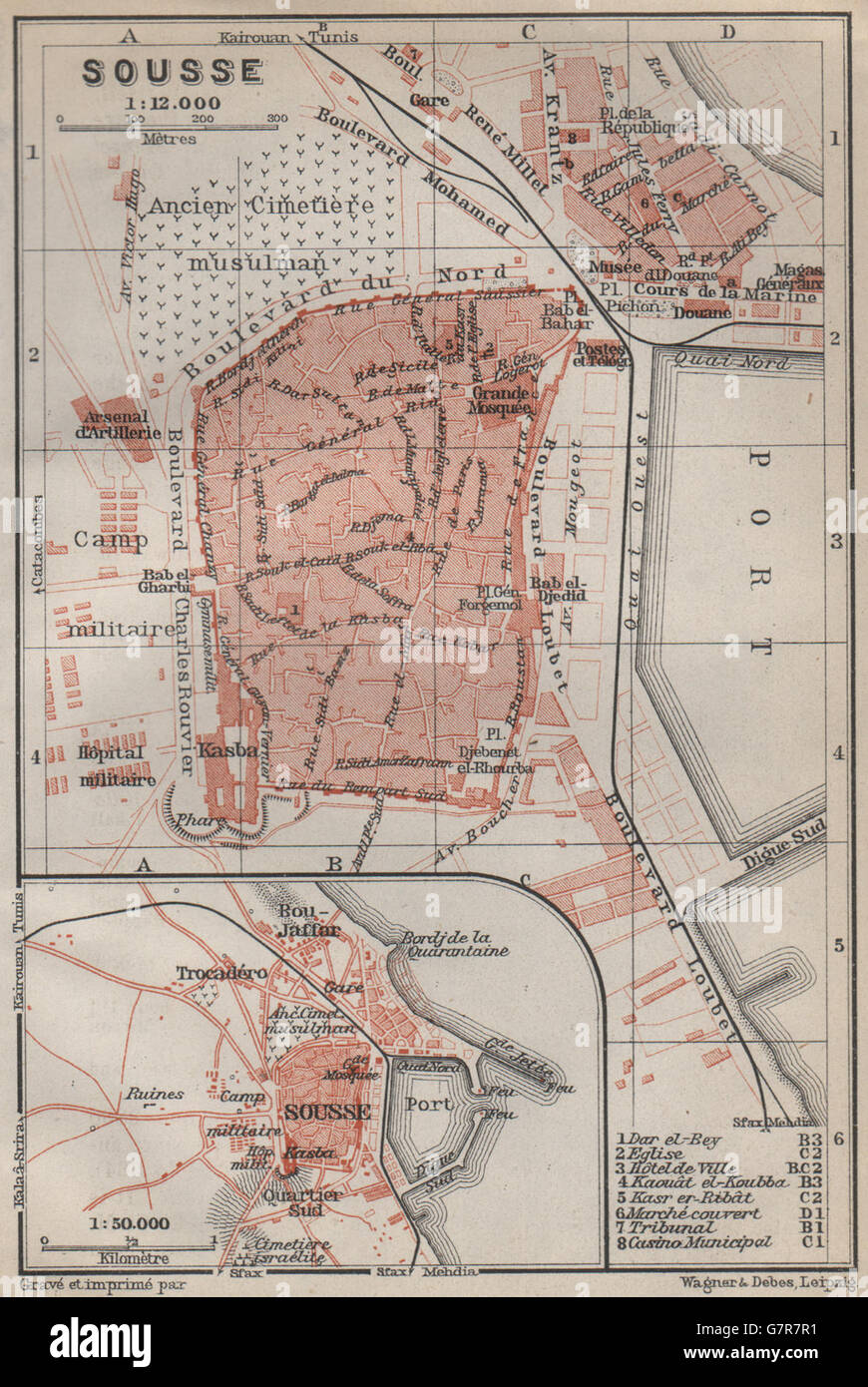 SOUSSE (Soussa) antique town city plan & environs. Tunisia carte, 1911 ...