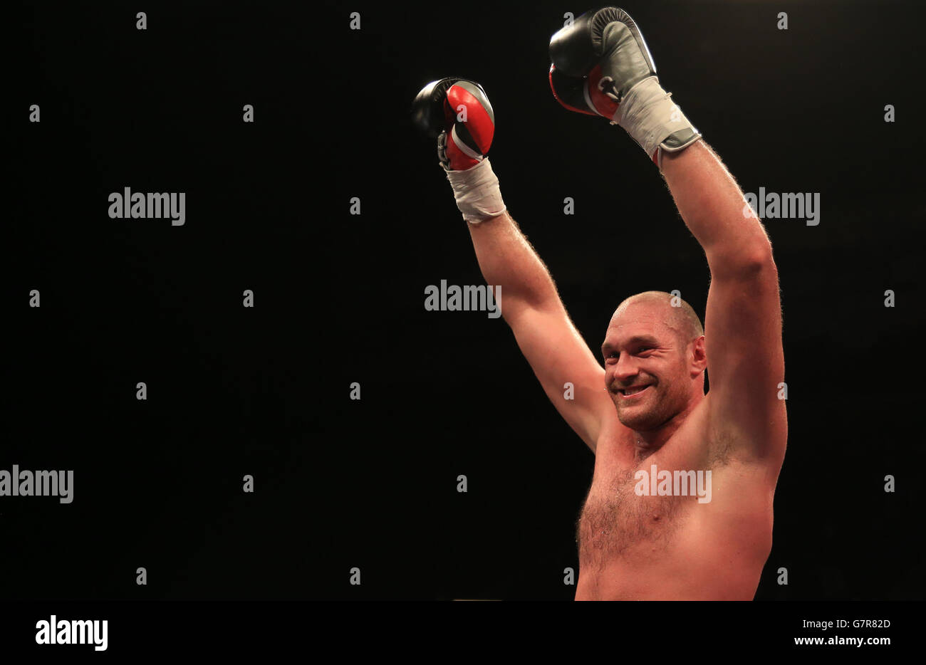 Tyson Fury celebrates beating Christian Hammer in their WBO ...