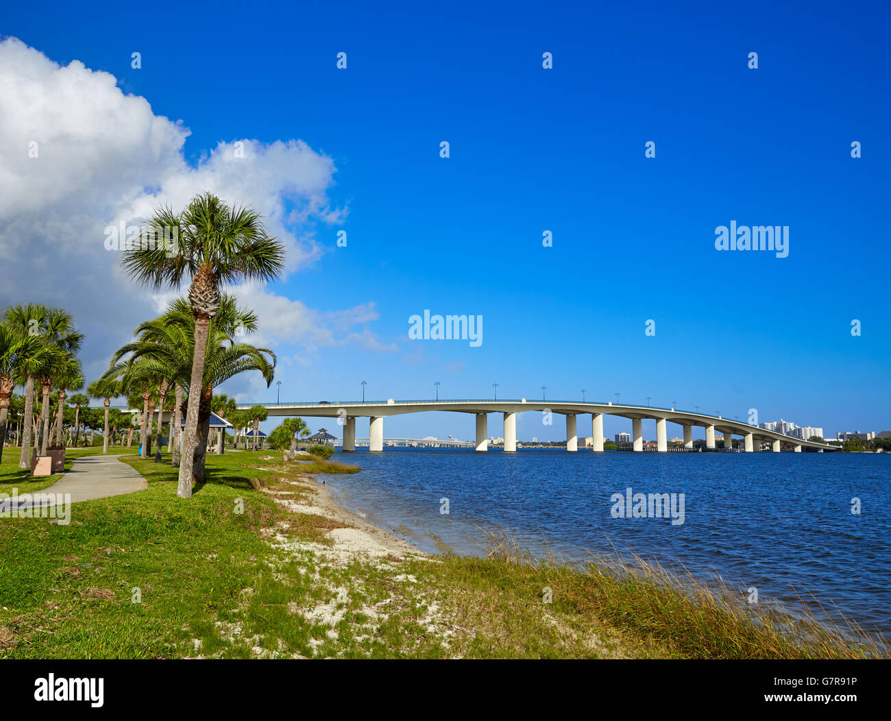 Daytona Beach Halifax river in Florida bridge and park USA Stock Photo ...