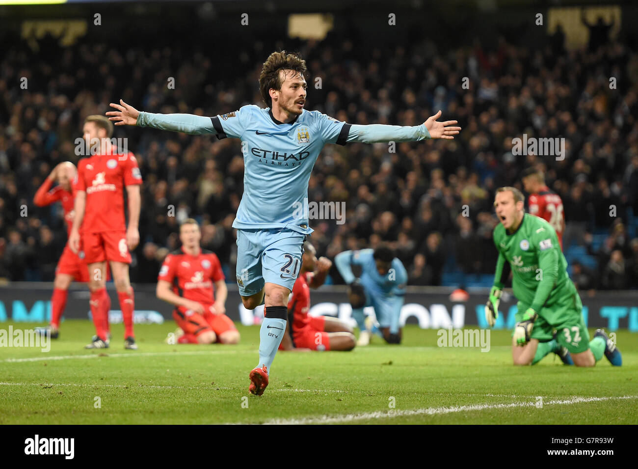 Manchester City's David Silva celebrates scoring their first goal of ...