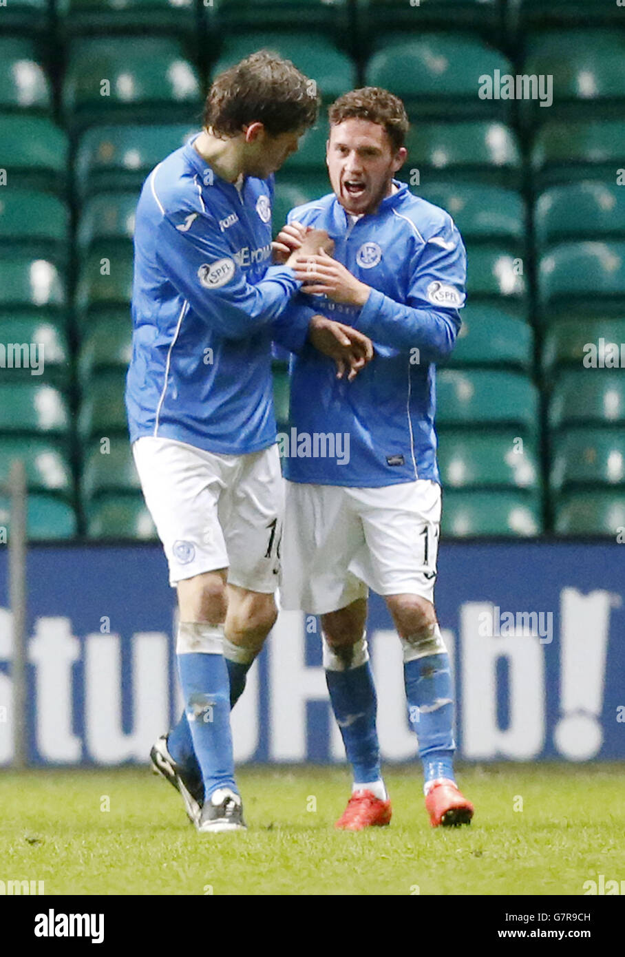 St Johnstone's Danny Swanson (right) celebrates his goal with team mate ...