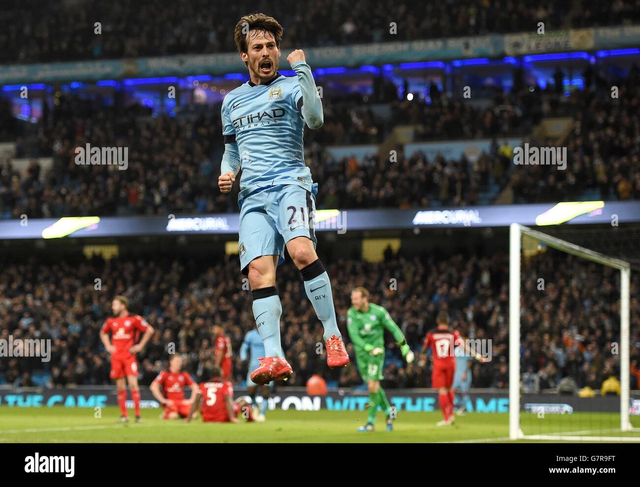 Manchester City's David Silva celebrates scoring his teams 1st goal ...