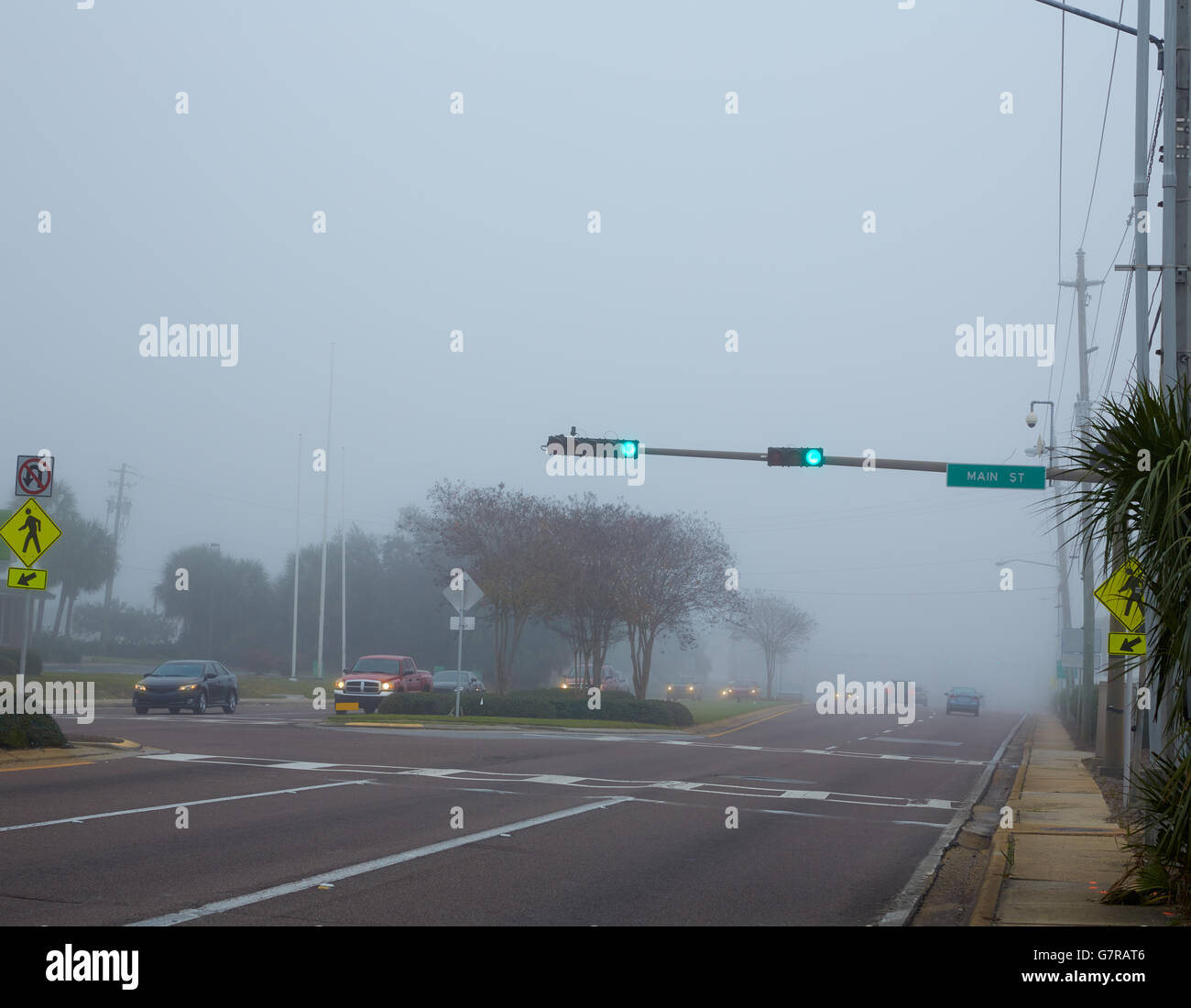 Foggy haze morning in Florida with traffic cars USA Stock Photo - Alamy