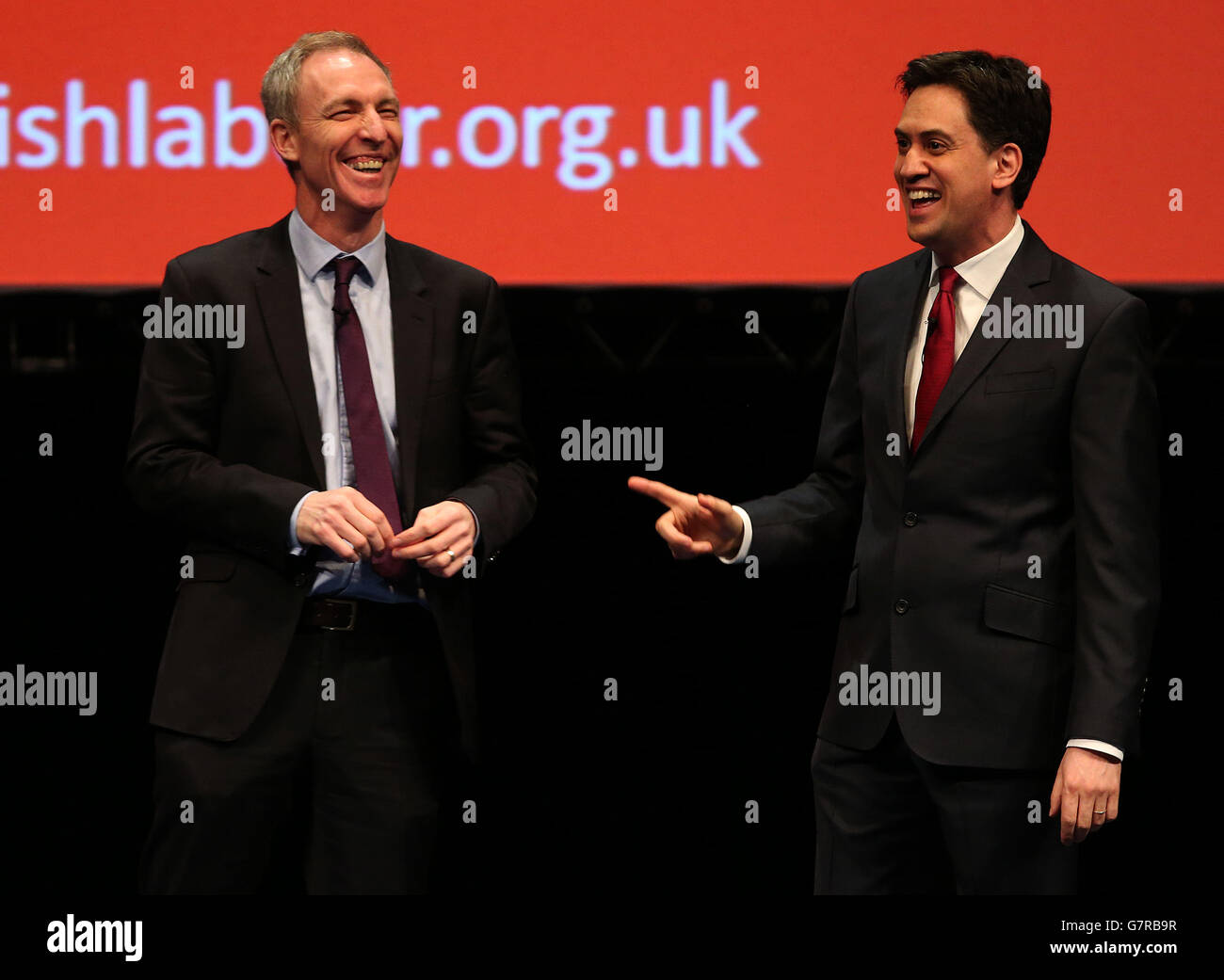 Scottish Labour leader Jim Murphy (left) congratulates Labour leader Ed ...
