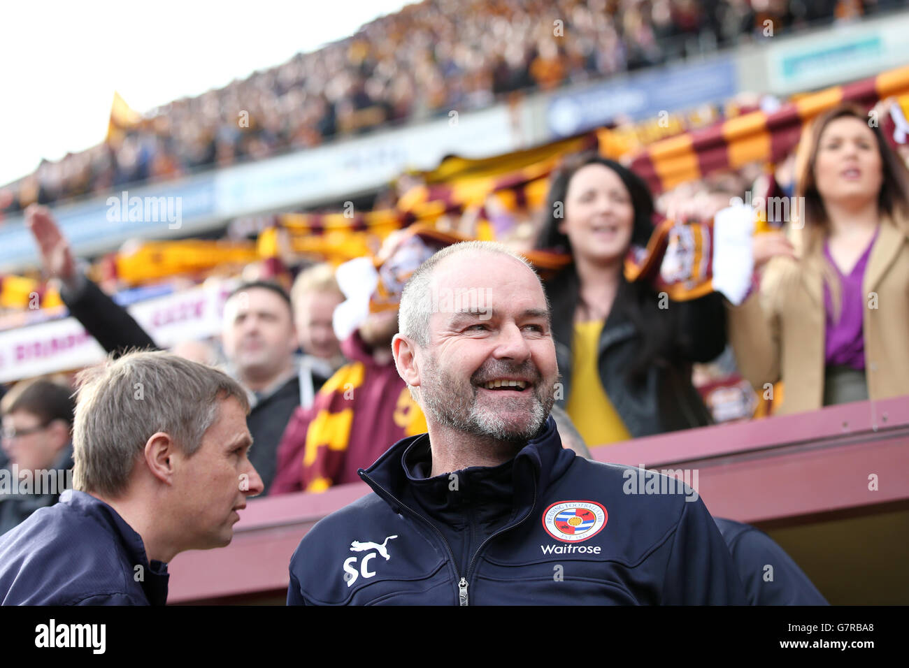 Reading manager Steve Clarke in front of Bradford City fans showing ...