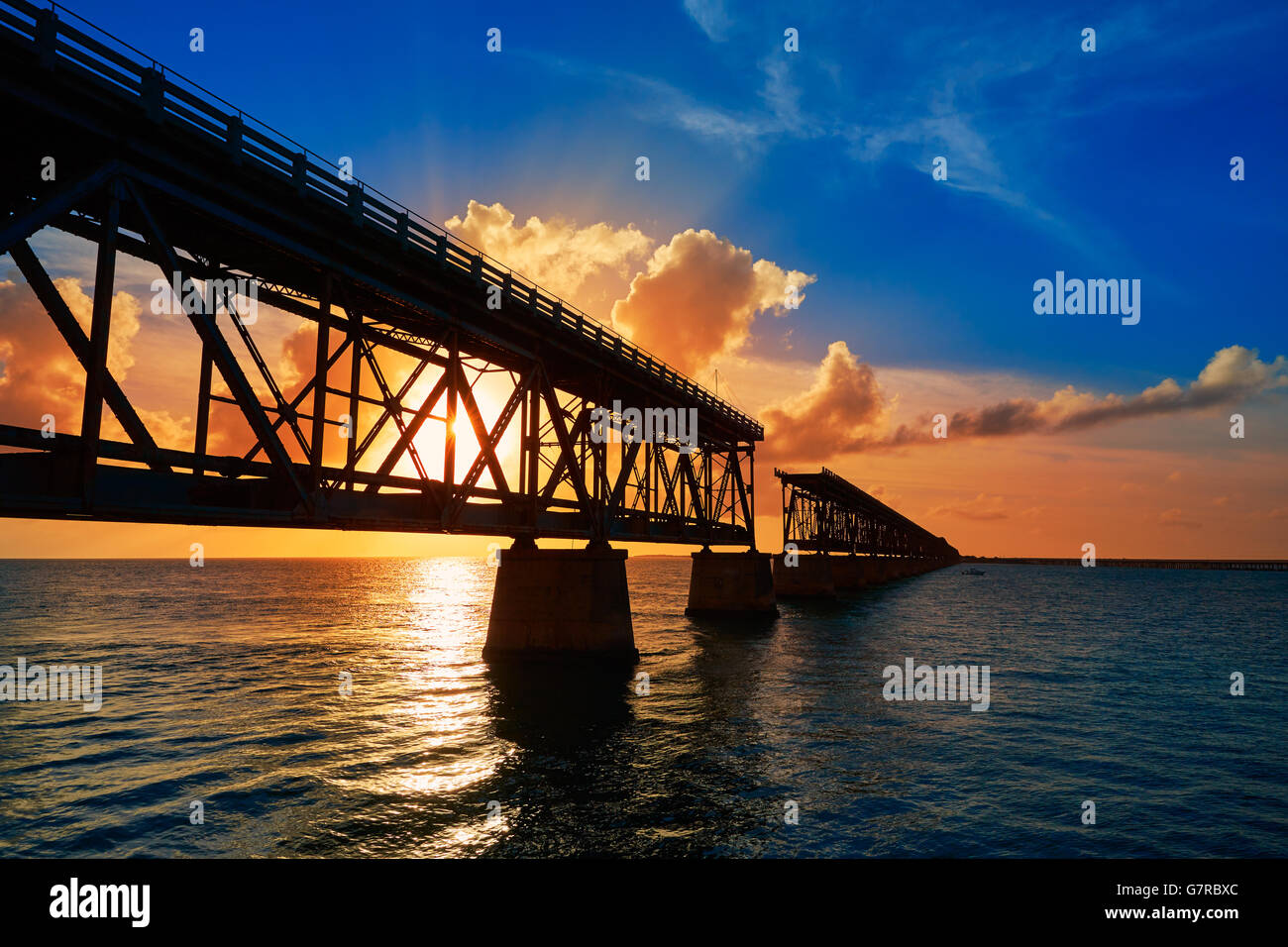 Florida Keys old bridge sunset at Bahia Honda Park in USA Stock Photo ...