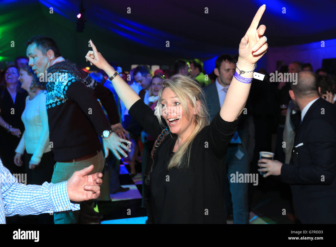 Racegoers enjoy the entertainment in the Final Flight Bar at Cheltenham ...