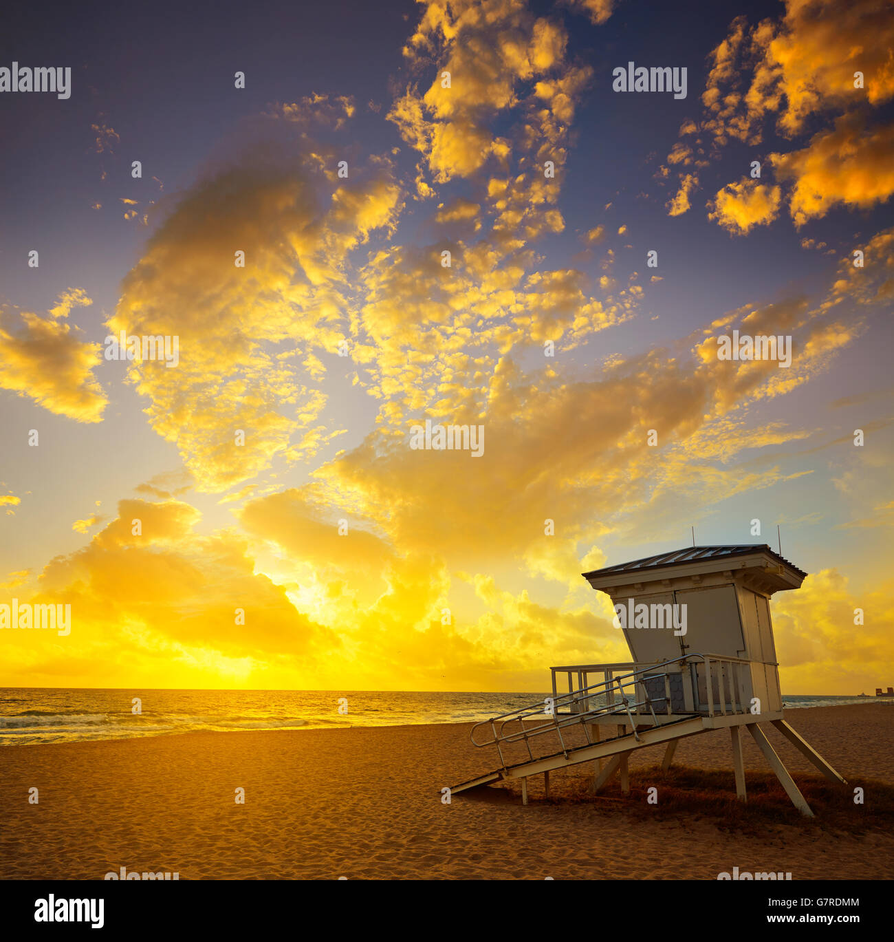 Fort Lauderdale beach morning sunrise in Florida USA baywatch tower ...