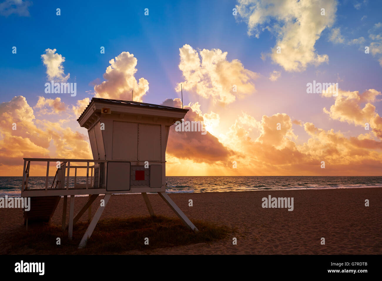Fort Lauderdale beach morning sunrise in Florida USA baywatch tower ...