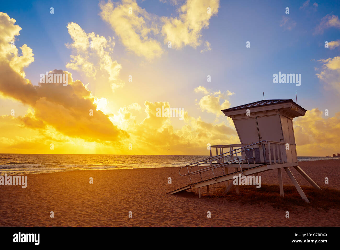 Fort Lauderdale beach morning sunrise in Florida USA baywatch tower ...
