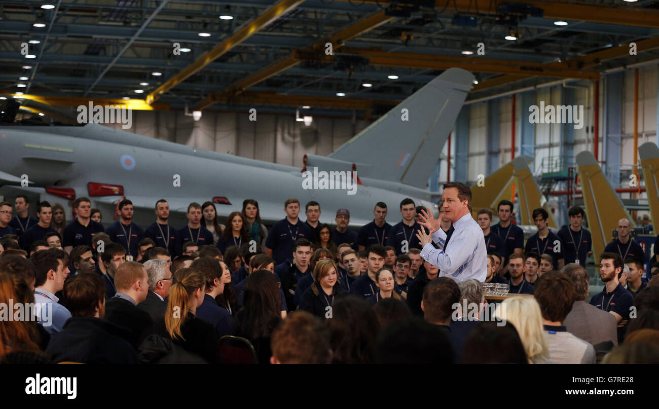 Prime Minister David Cameron talks during a visit to BAE Systems, in ...