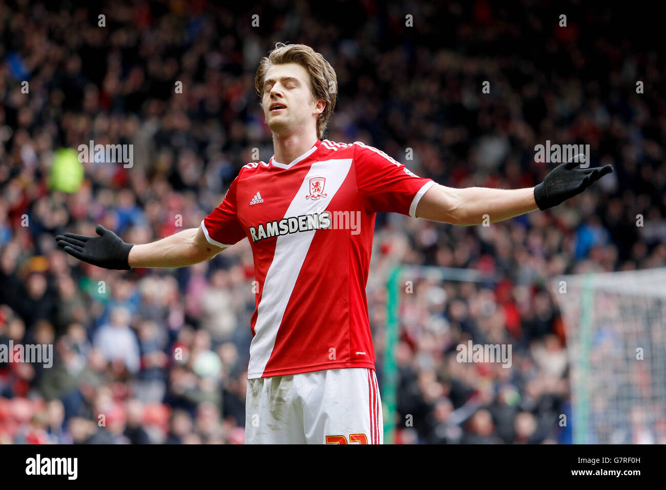 Middlesbrough's Patrick Bamford celebrates his second goal and his ...