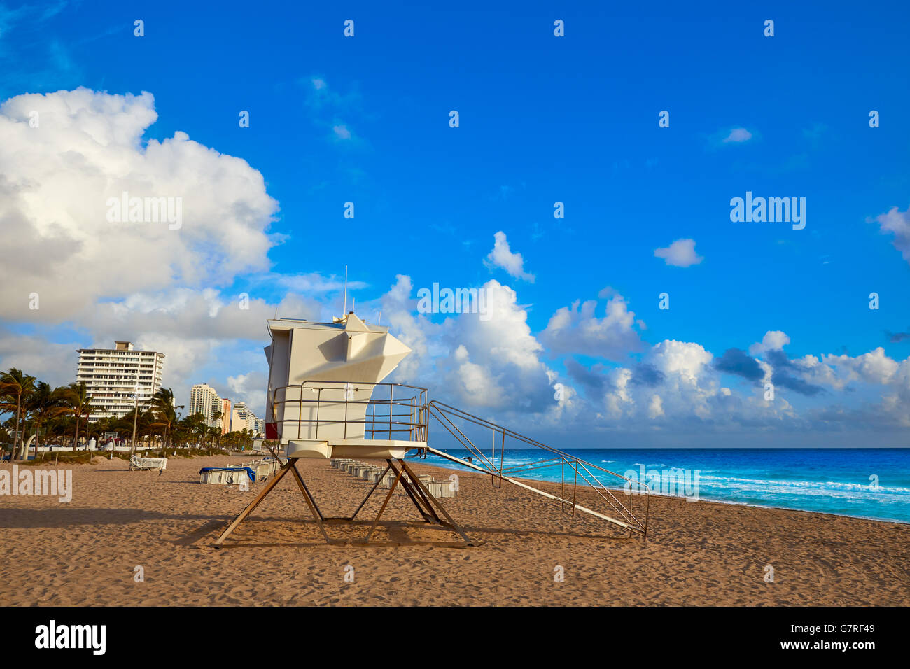 Fort Lauderdale beach morning sunrise in Florida USA baywatch tower ...