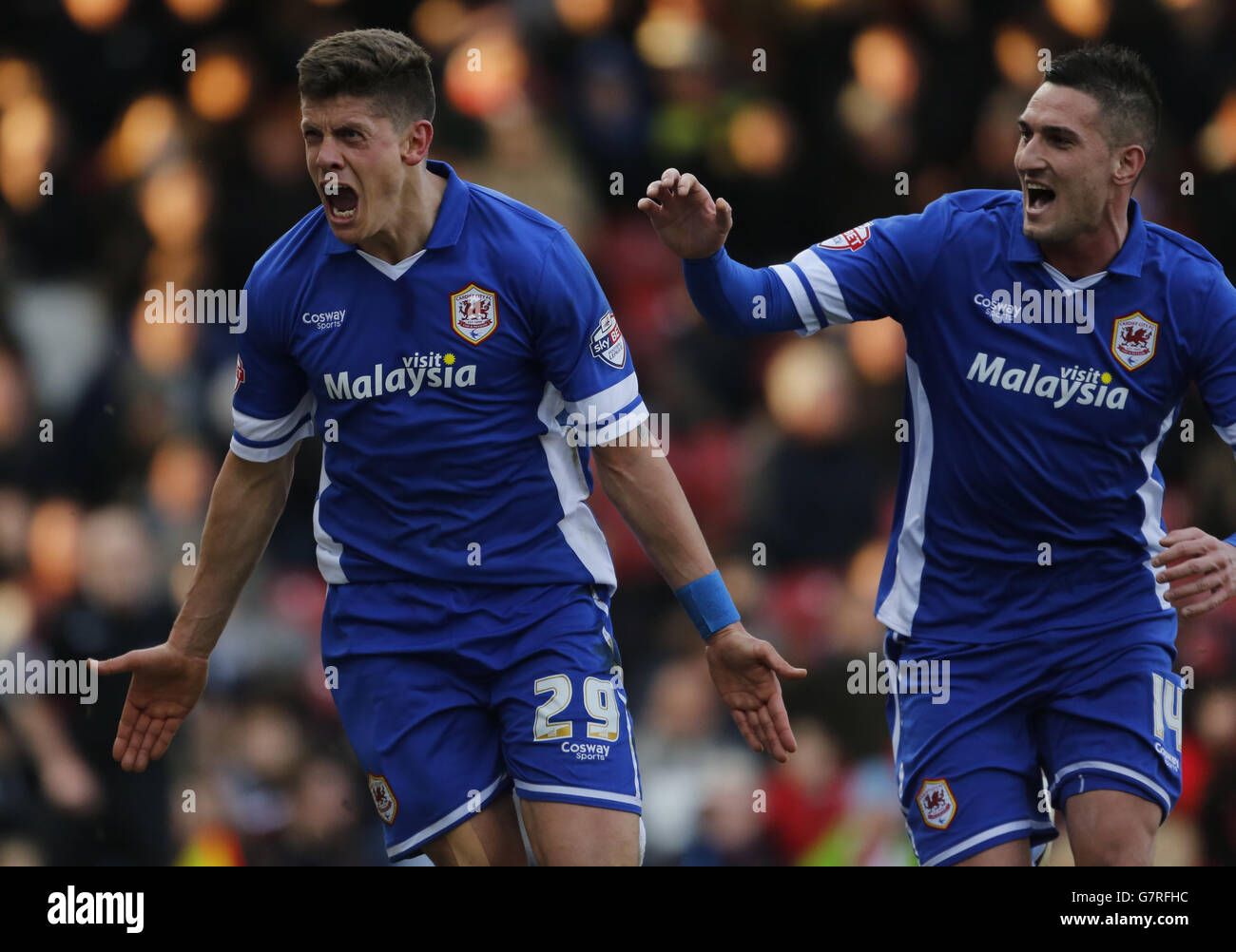 Cardiff City's Alex Revell (L) and Federico Macheda celebrate their ...