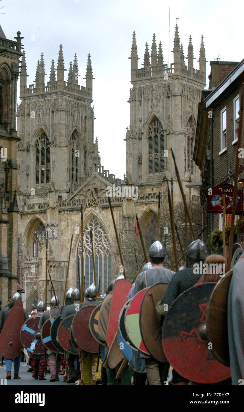 Jorvik Viking Festival - York. Viking Warriors march through the ...