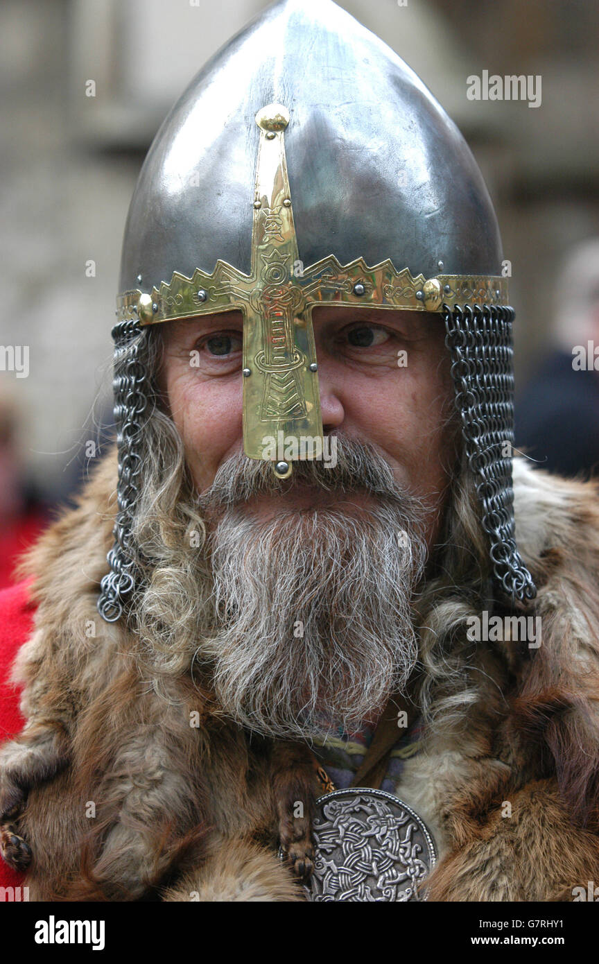 Jorvik Viking Festival, York. A man dressed in traditional Viking ...